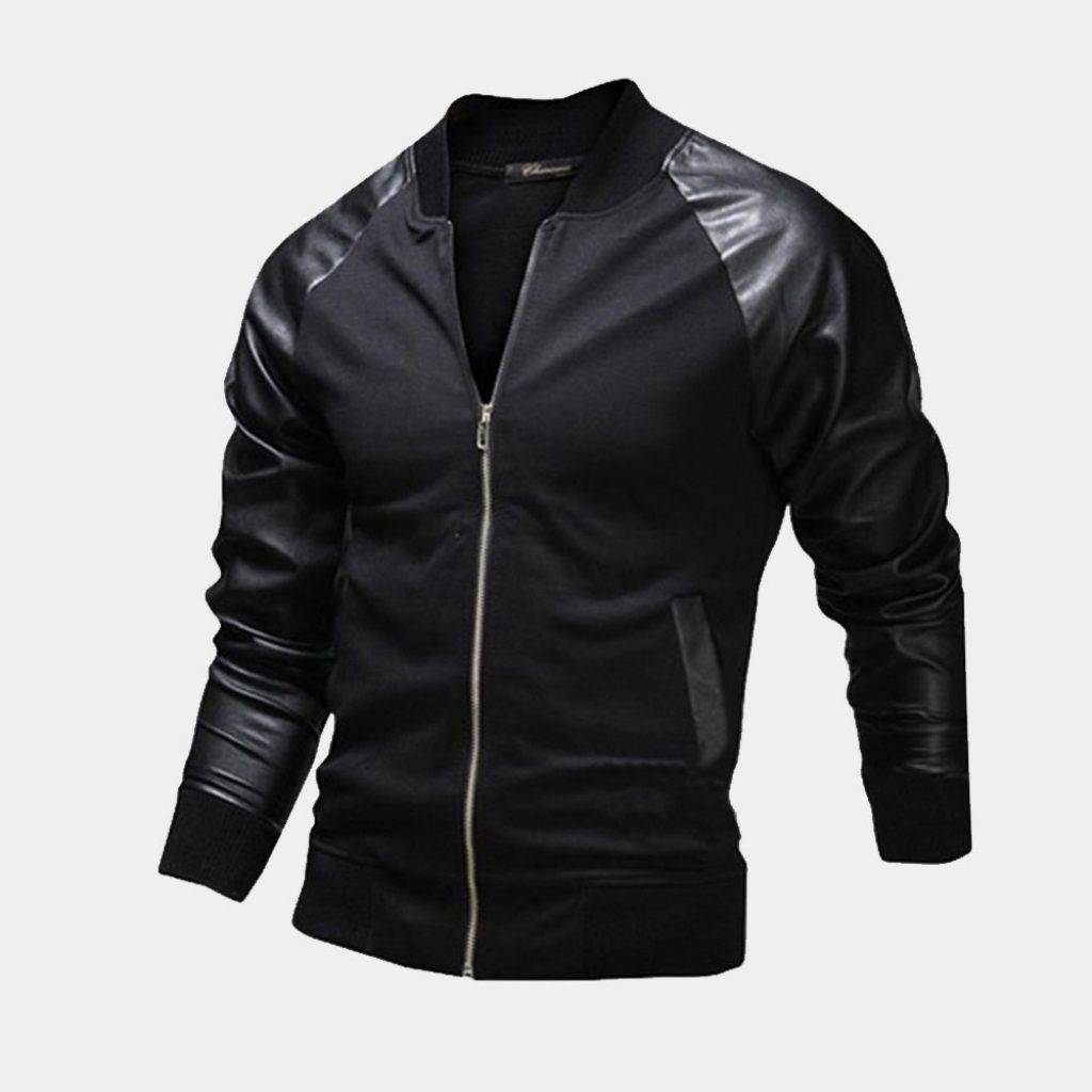 Mens leather long sleeve varsity jacket - mr styles.