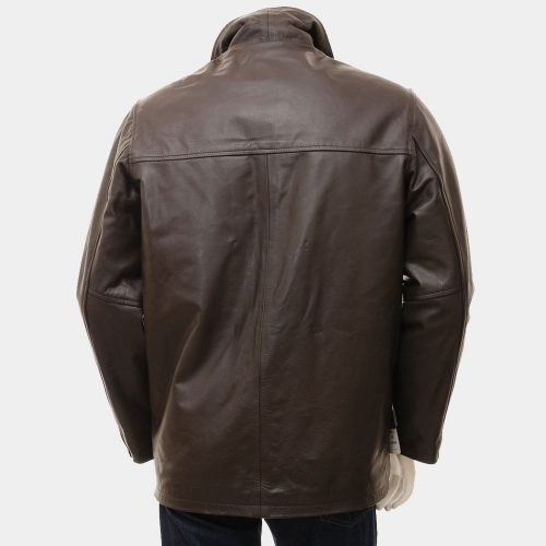 Mens Brown Leather Reefer Fashion Coat Jacket - Mr-Styles