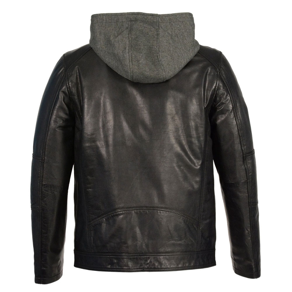 Shop Snap Collar Removable Hoodie Leather Motorcycle Jacket | Mr-Styles